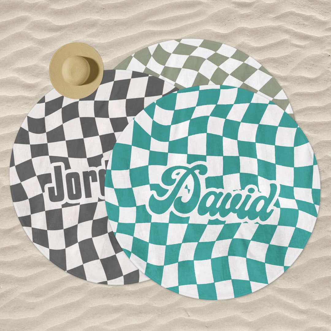 Personalized Retro Checkerboard Round Beach Towel 60” With Name – Large ...