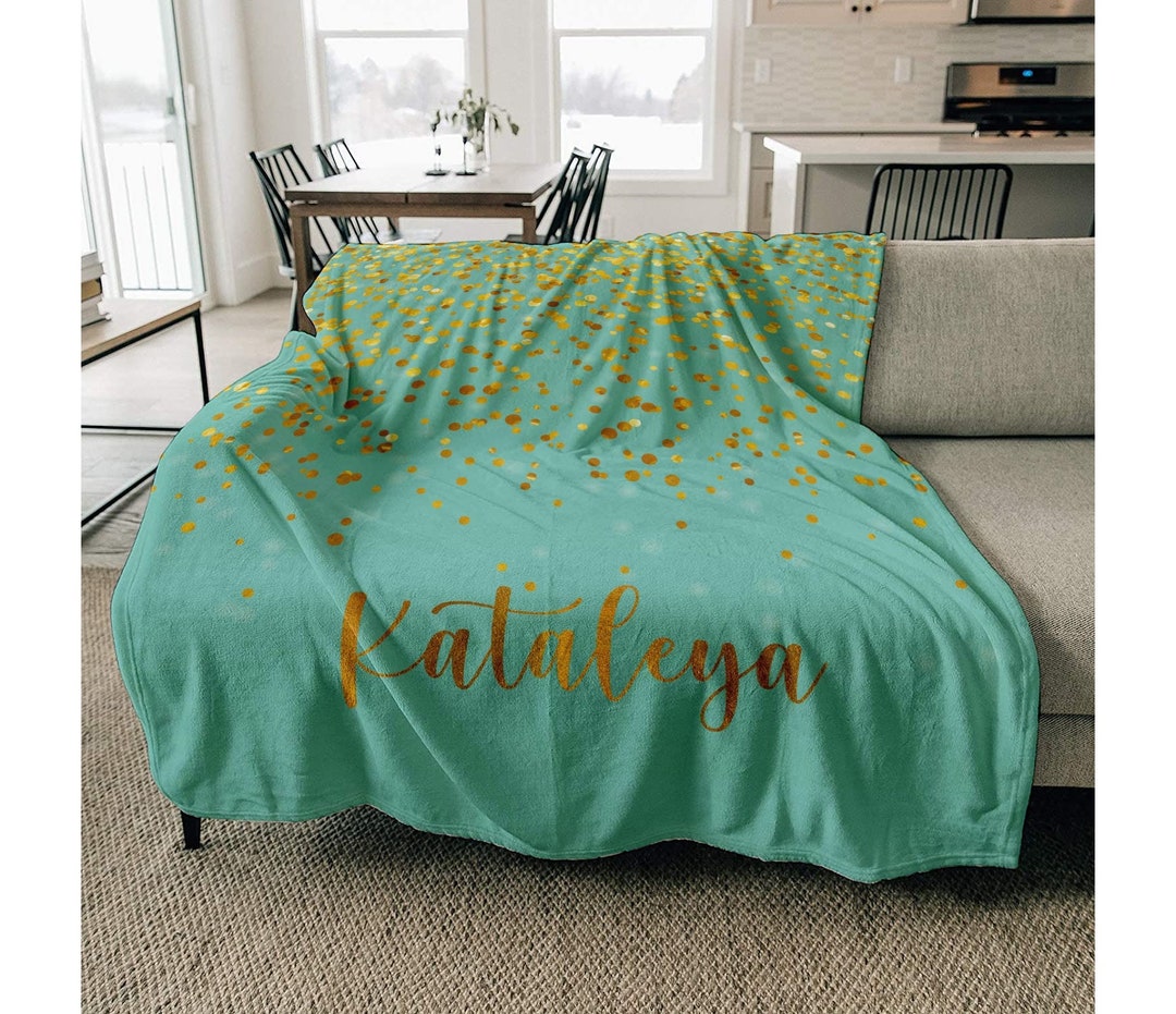 Sparkling Gold Glitter Personalized Blankets With Name for Boys Girls ...