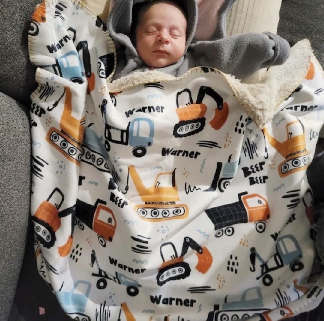 Personalized Kids Construction Blanket – Custom Name Embroidered, Minky ...