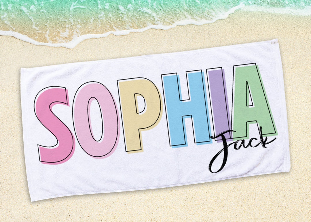 Multi Color Font Design Beach Towel Personalized Name Bath Towel Custom ...