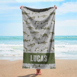 Personalized Shark Beach Towel: Custom Name, Vibrant Watercolor - Etsy
