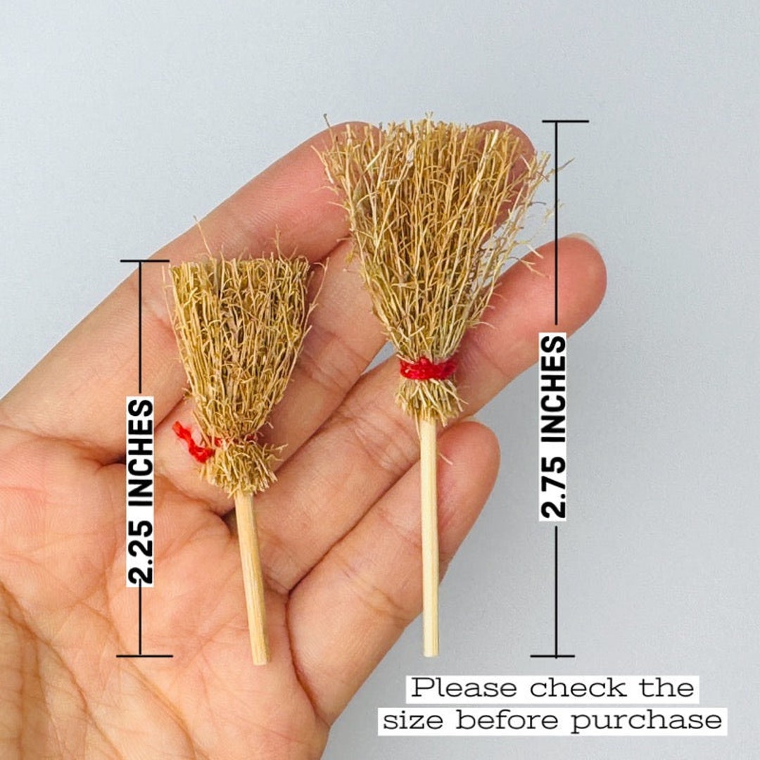10pcs Large Small Brooms Miniature Wood Hay Red Ribbon Halloween Mini ...