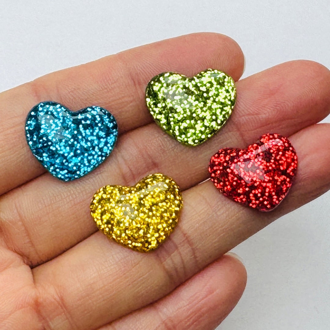 10pcs Dark Red Blue Green Gold Glitter Love Heart Valentine's Day Flat ...