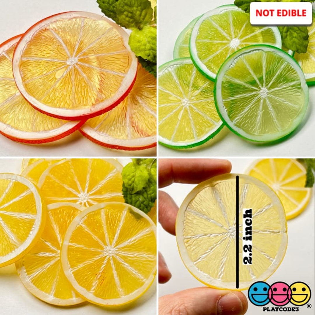 10pcs Lemon Lime Orange Slices Fake Food Citrus Fruit Charms BENDABLE ...