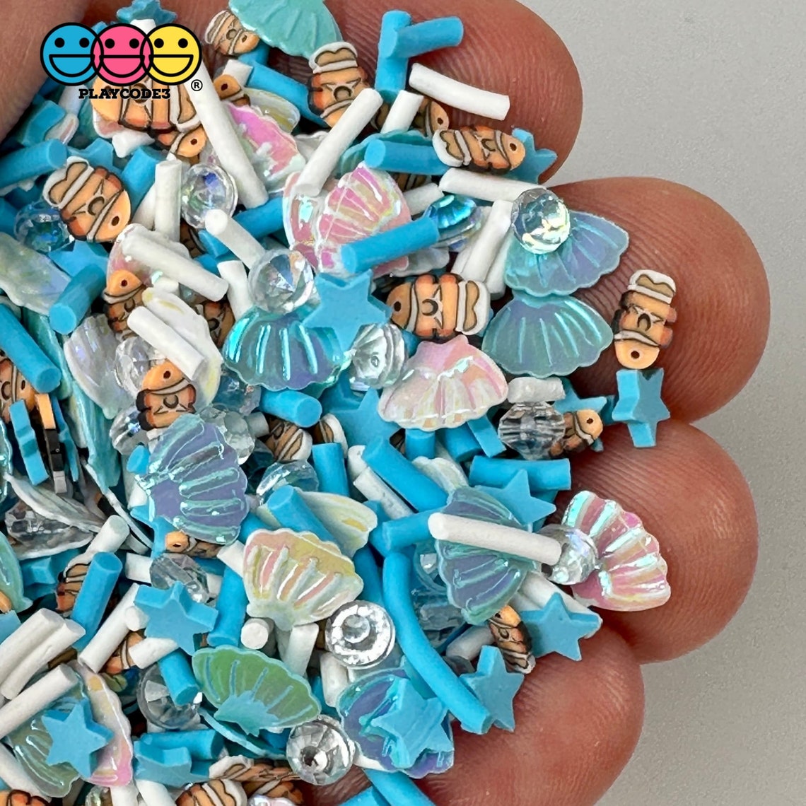 10grams Big Blue Sea Mix Clown Fish Rhinestone Diamonds Stars Clay ...