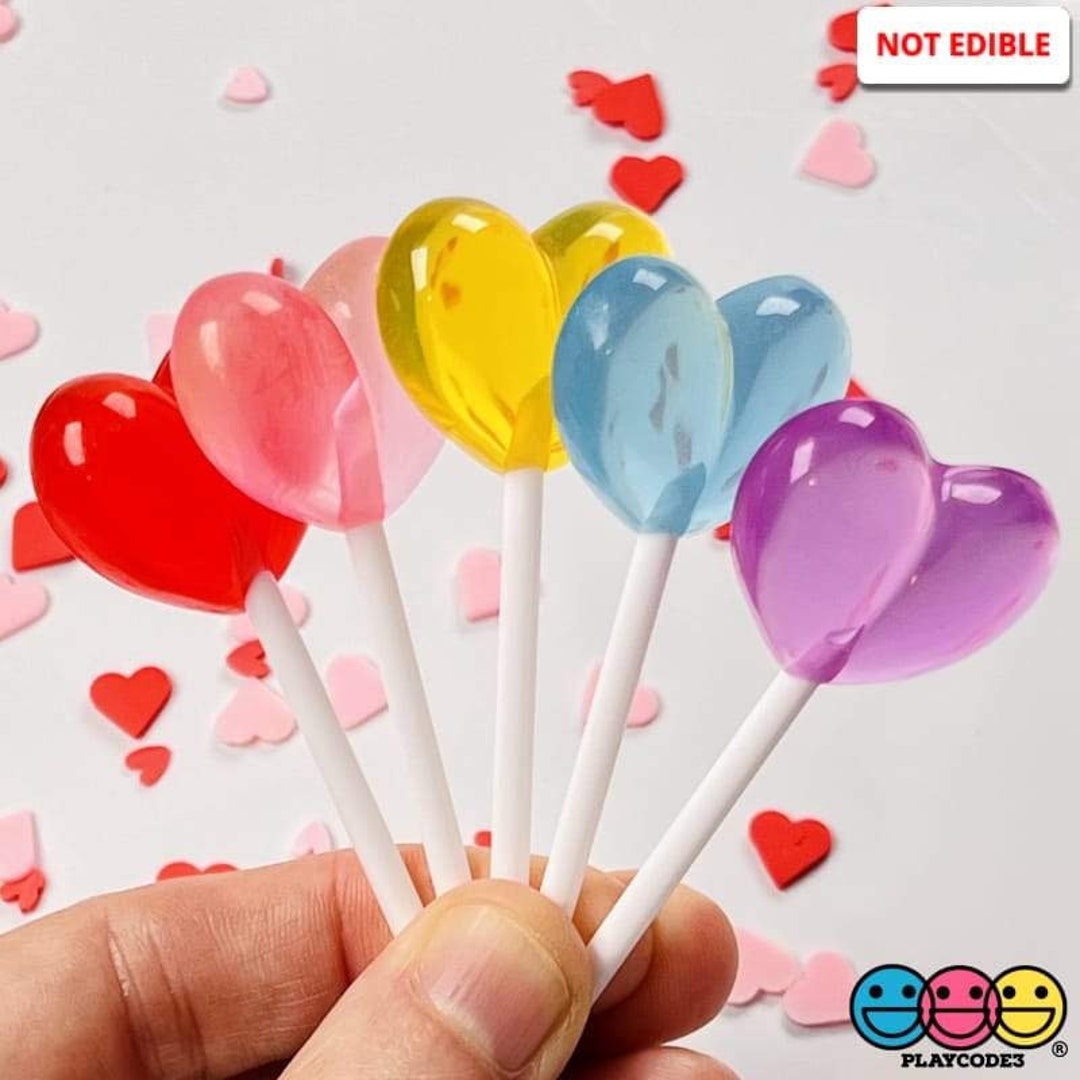 10pcs Heart Shape Fake Lollipops Transparent Fake Candy Charm Valentine ...