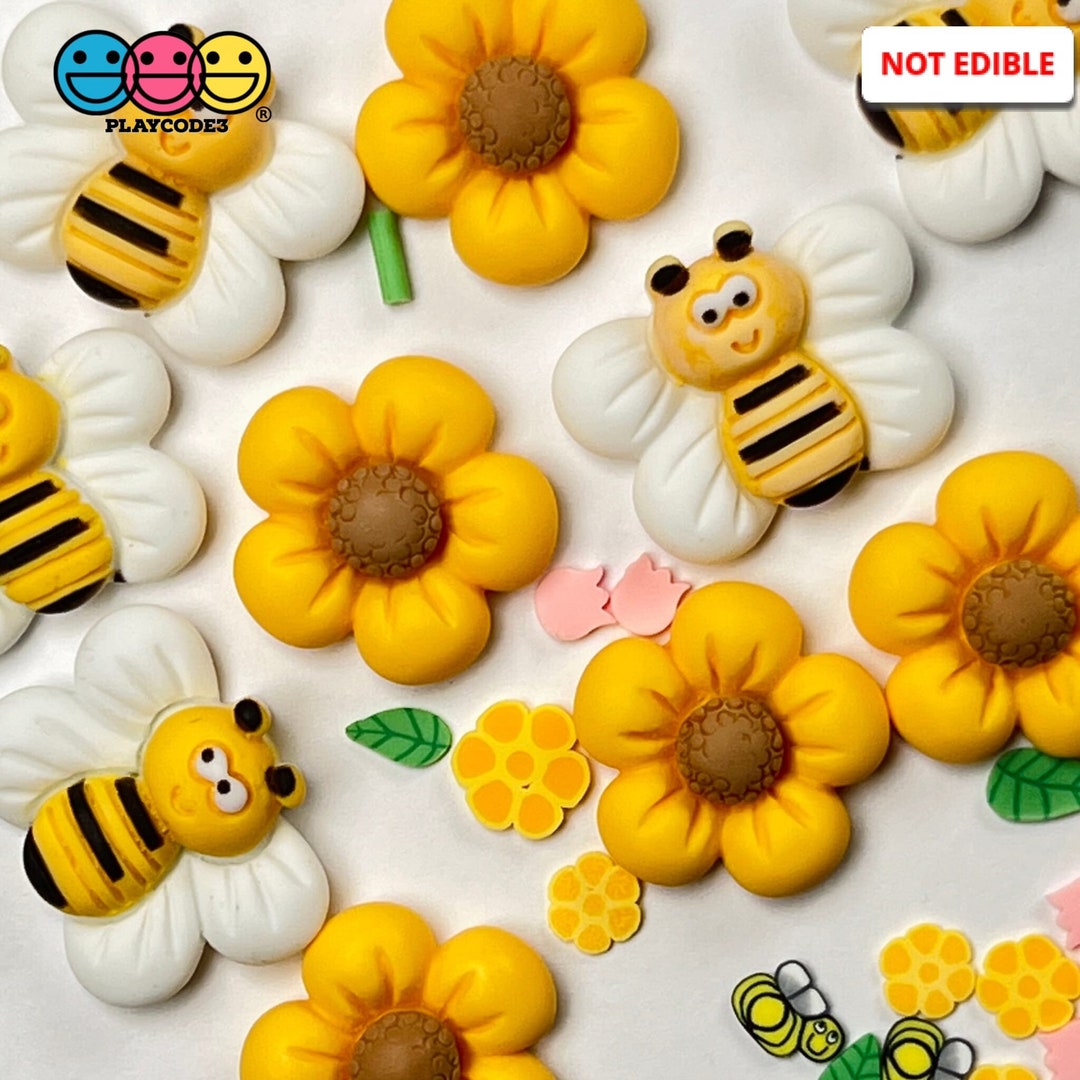 10pcs Flower Bee Flatback Charms Cabochons Sunflower Flowers Bees ...