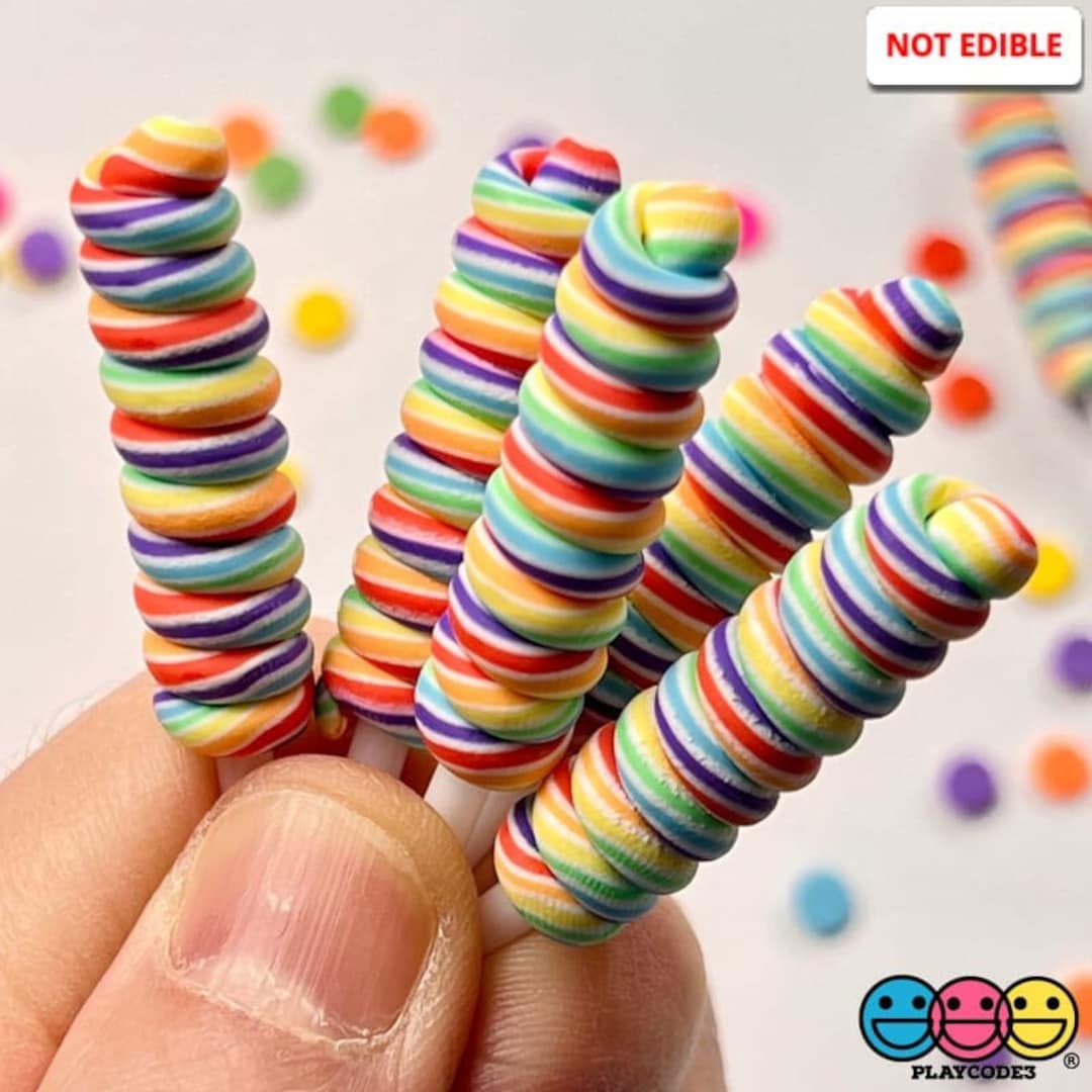 10pcs Lollipop Swirl Rainbow Faux Candy Charm Fake Bake Slime Supplies ...