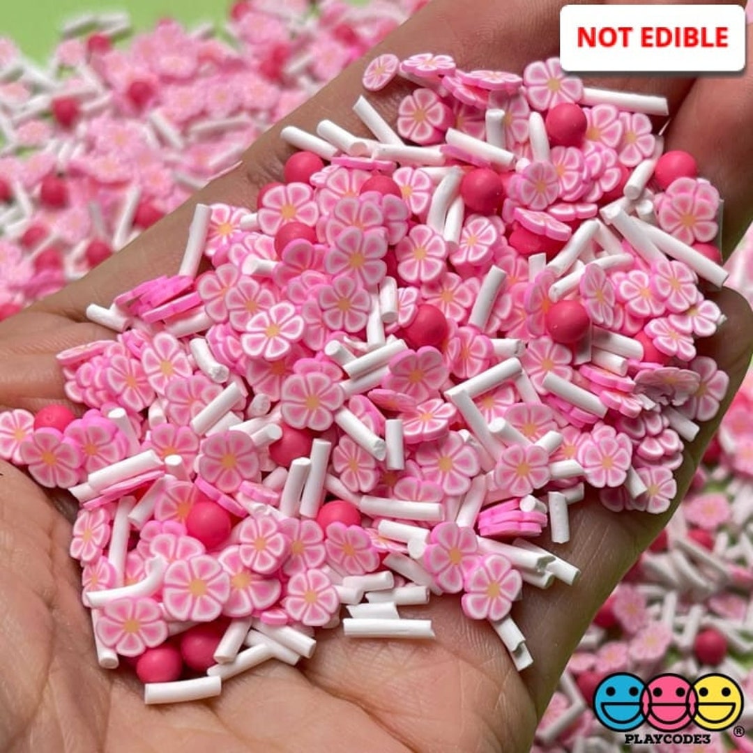 10grams Sakura Cherry Blossom Fimo Flower Mix Faux Clay Sprinkles Slime ...