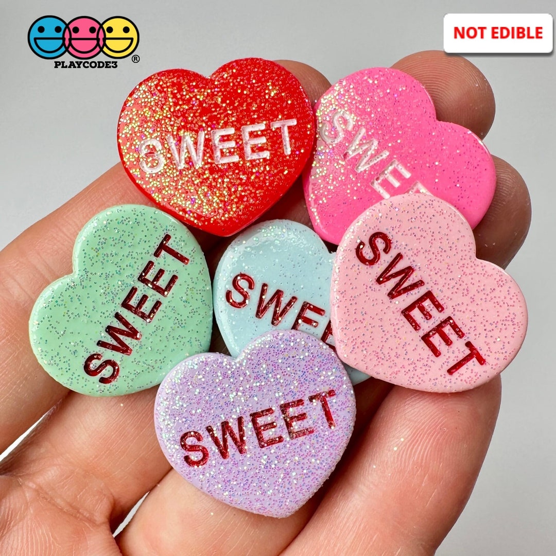 12pcs Sweet Tart Heart Glitter Shape Fake Candy Charm Flat Back Slime ...