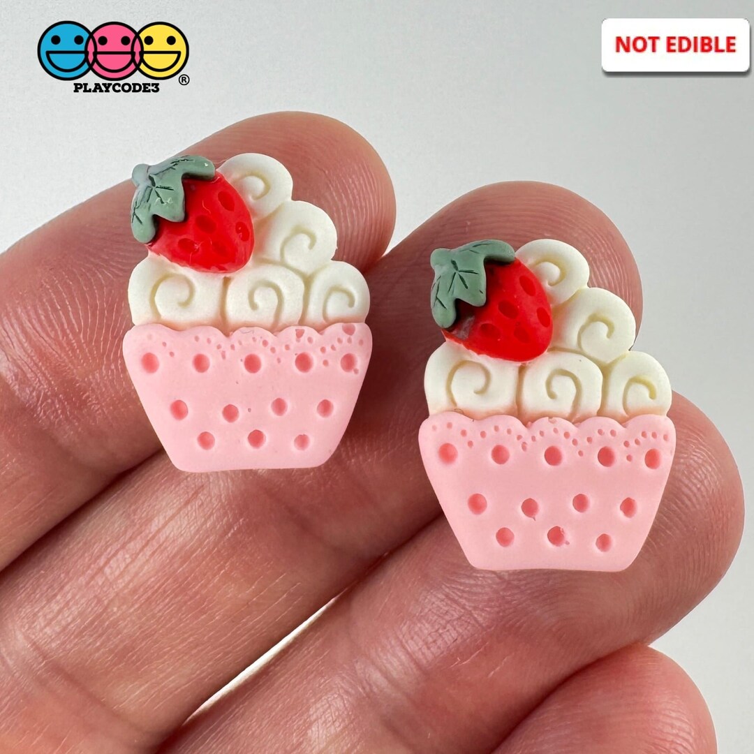 10pcs Strawberry Cupcake Flat Back Charms Slime Supplies Fake Bake ...
