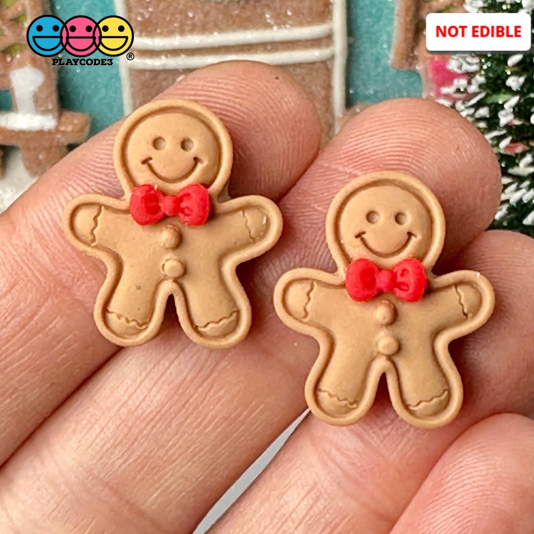 10pcs Gingerbread Man Red Bow Fake Cookie Charm Christmas Slime ...
