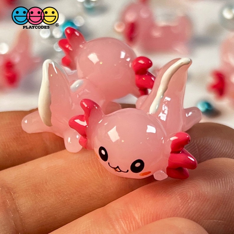 10pcs Axolotl Pink Charm Kawaii Cute Cabochons Decoden Plastic Resin ...