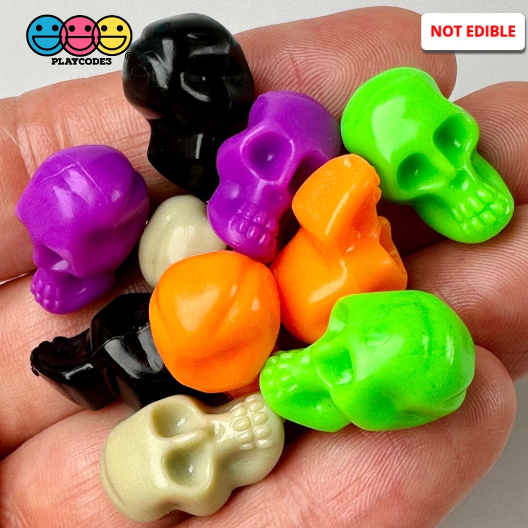 10pcs Spooky Mini Skull Heads 5 Colors 3D Charms Slime Supplies Fake ...