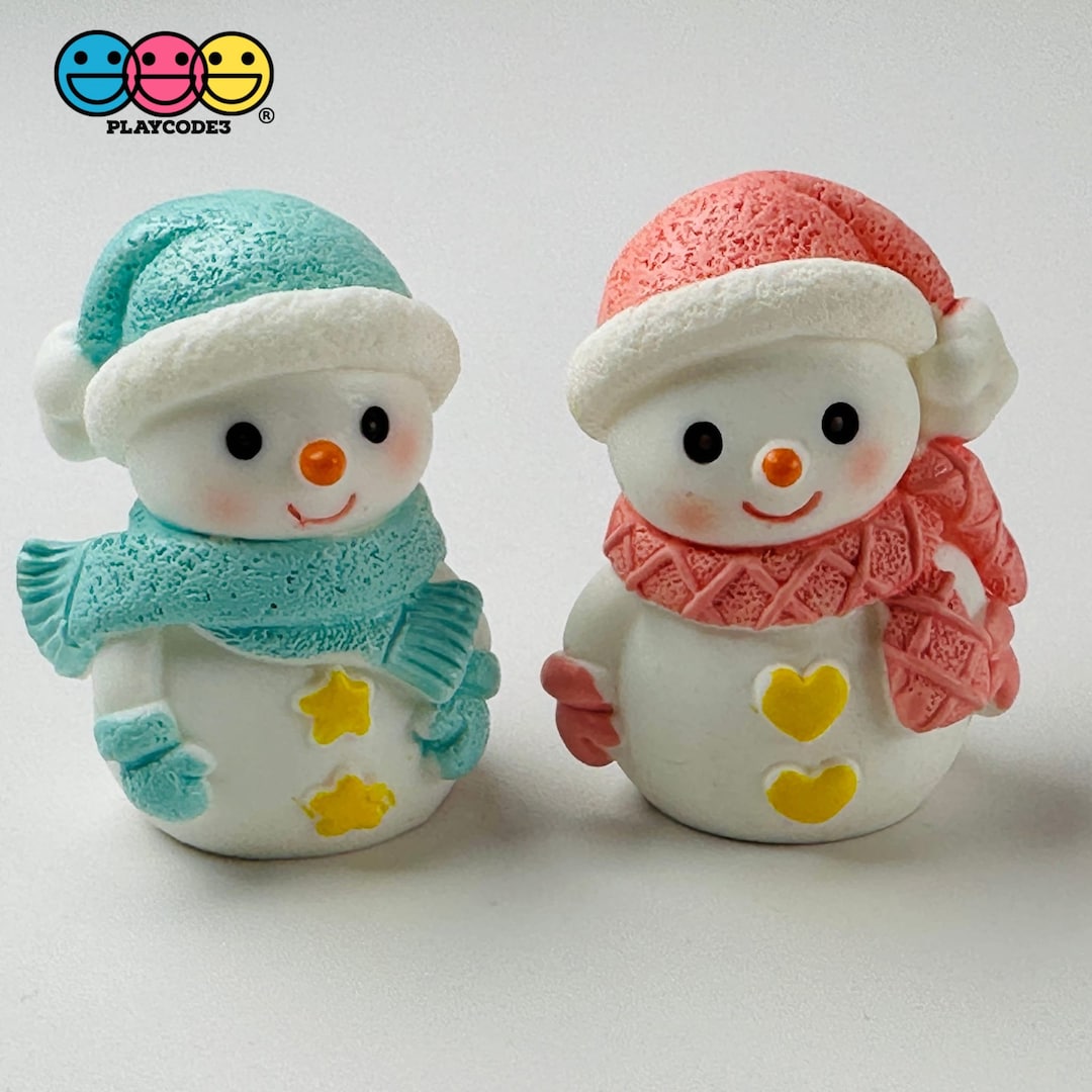 4pcs Winter Snowman Figurines Pink Blue Christmas Holiday Miniature ...