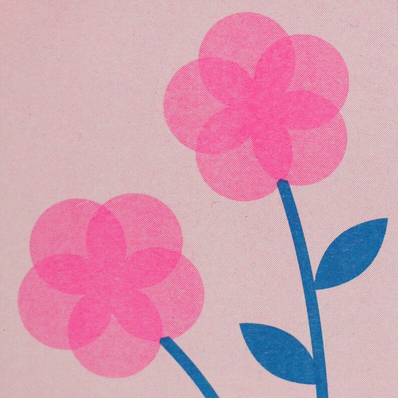 Pink Flowers Risograph Print A4 210mm X 297mm - Etsy UK
