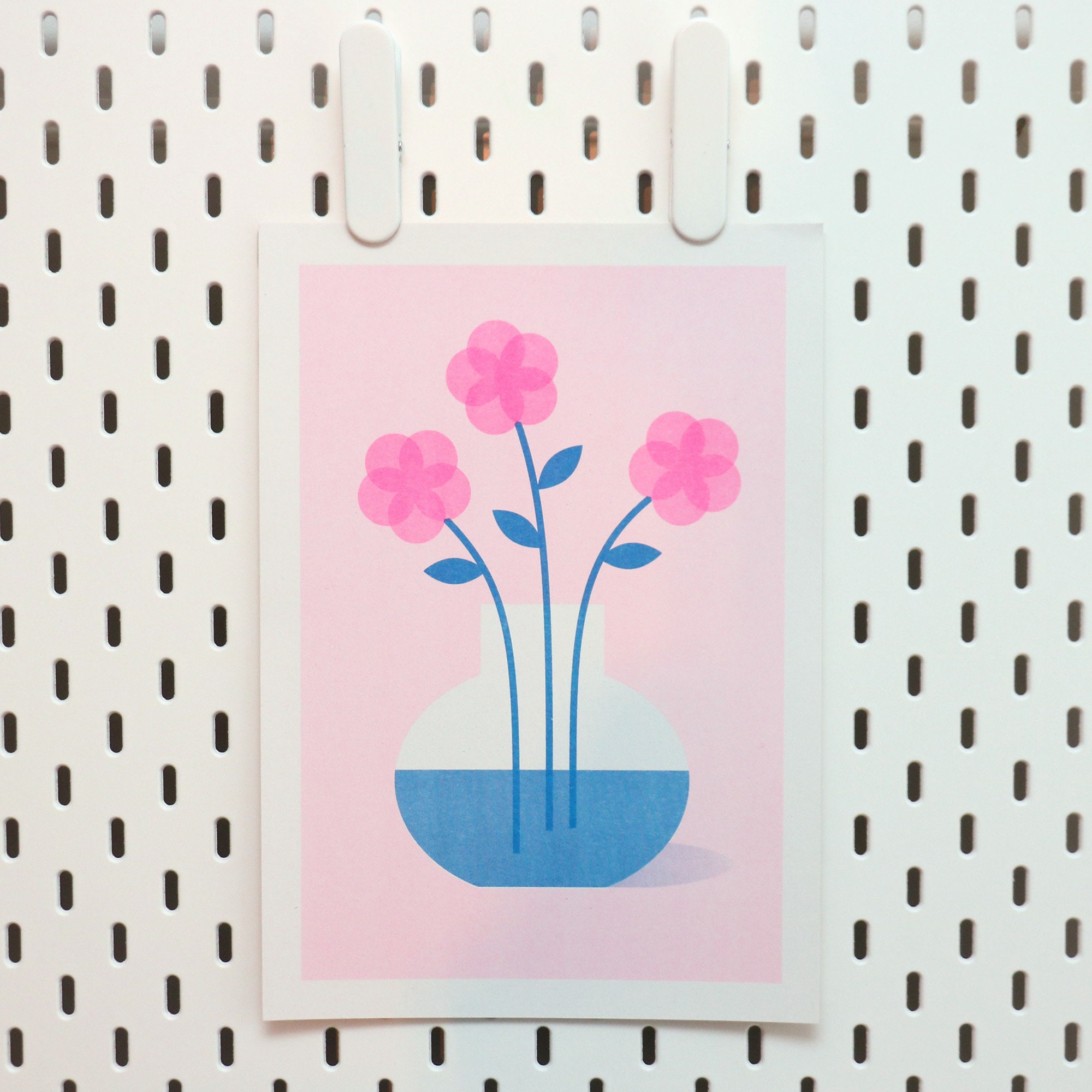 Pink Flowers Risograph Print A4 210mm X 297mm - Etsy UK
