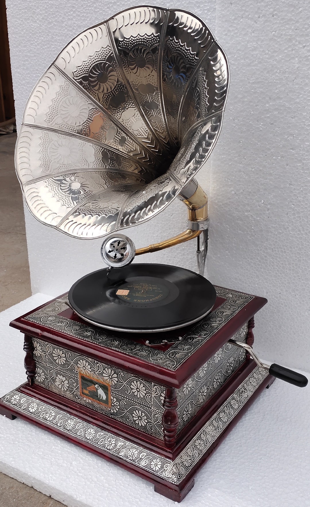 Antique Vintage Replica Gramophone Phonograph Record Player Original Working Wooden and Steel ...