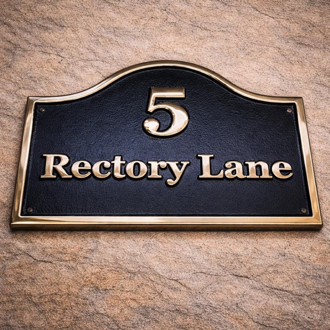 Bronze Arched Rectangle House Plaque – Georgia Font – Cast Metal ...