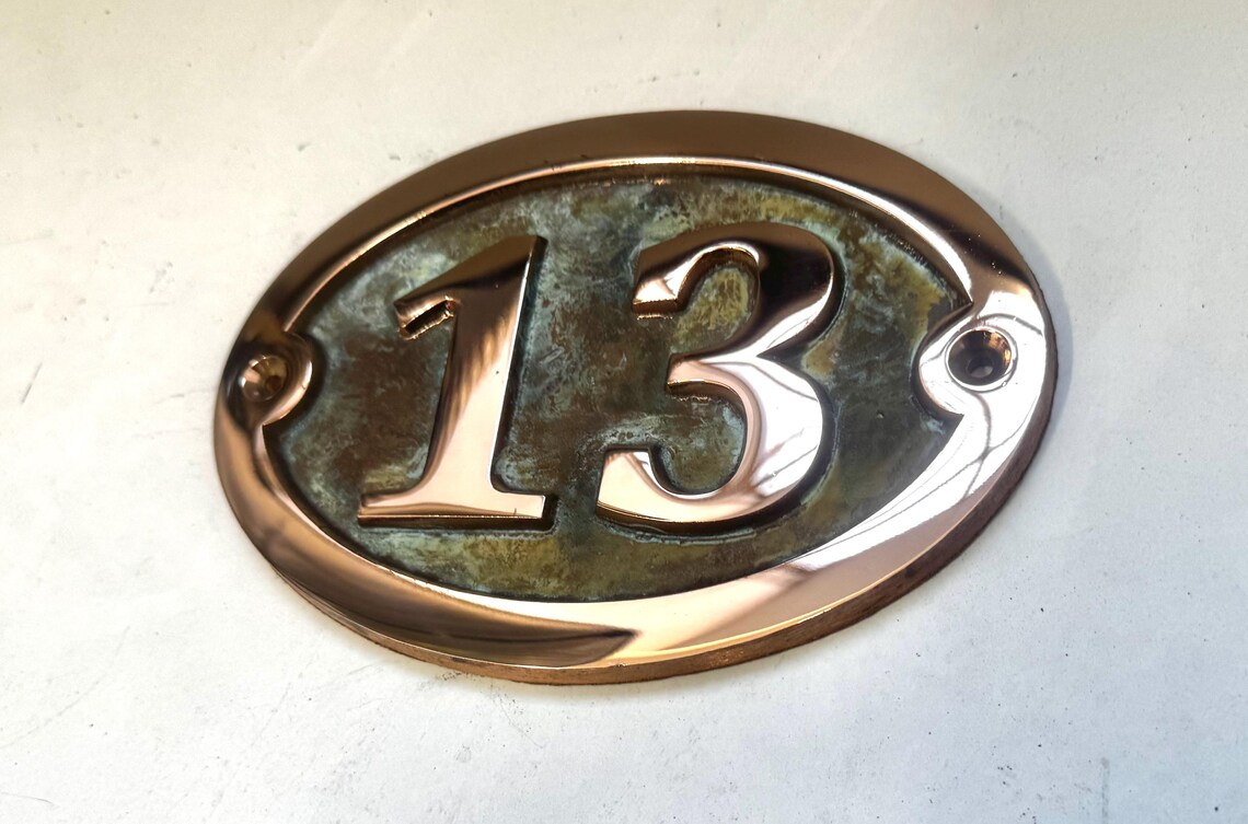 Copper Oval House Number Plaque – Verdigris Background Door Sign ...