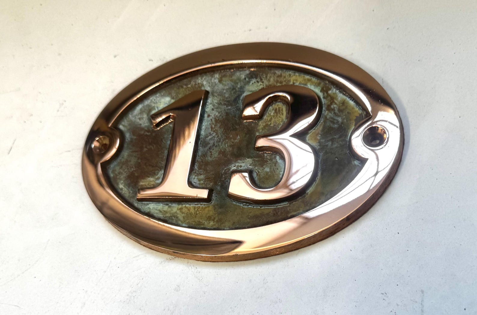 Copper Oval House Number Plaque – Verdigris Background Door Sign ...