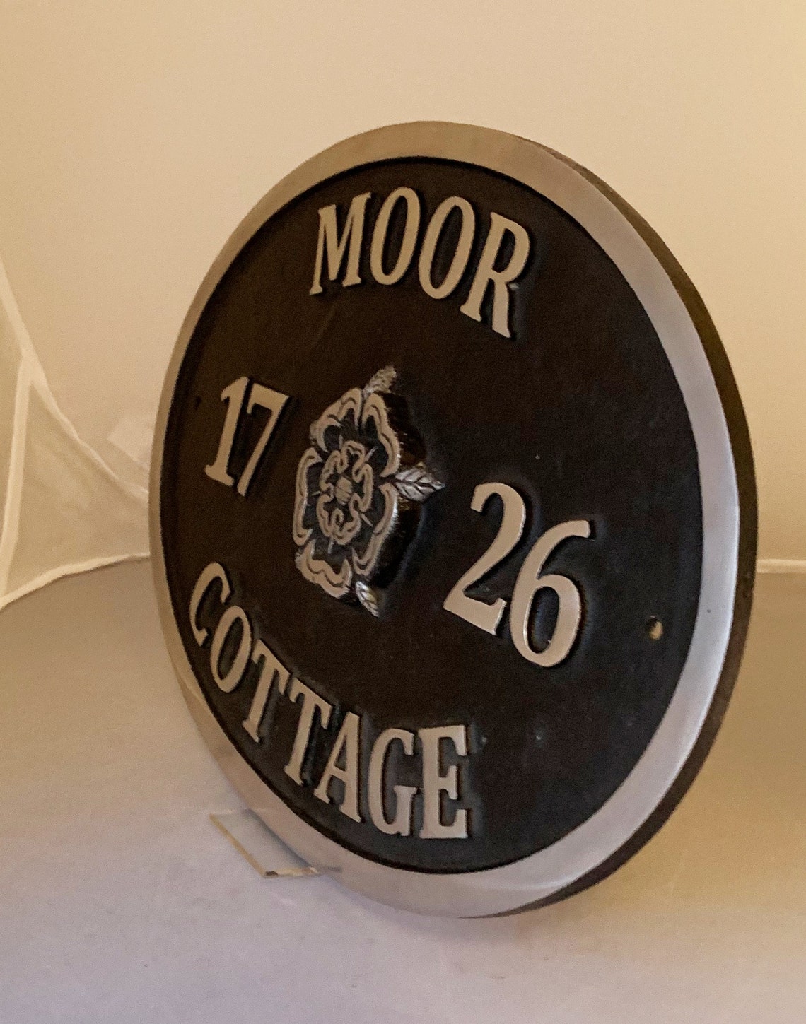 Cast Metal House Address Sign Aluminium Black Silver Tudor Rose Door ...