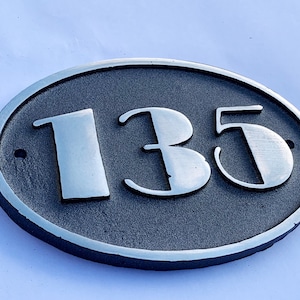Cast Aluminium Art Deco Oval House Door Number Sign Address Solid Metal ...