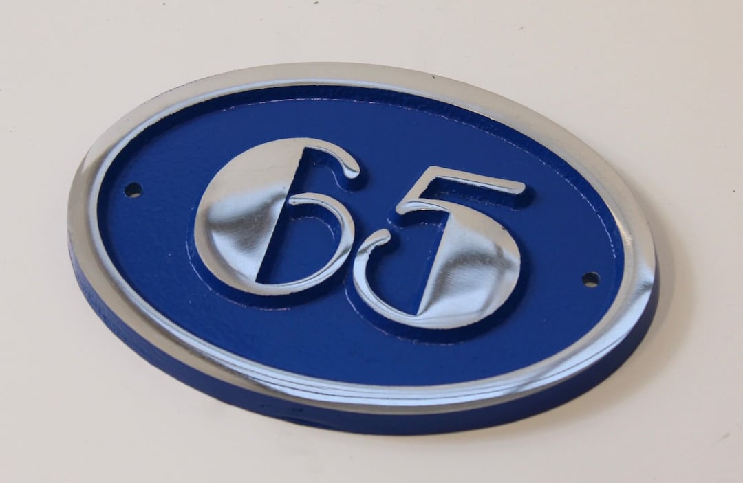 Cast Aluminium Art Deco Oval House Door Number Sign Address Solid Metal ...