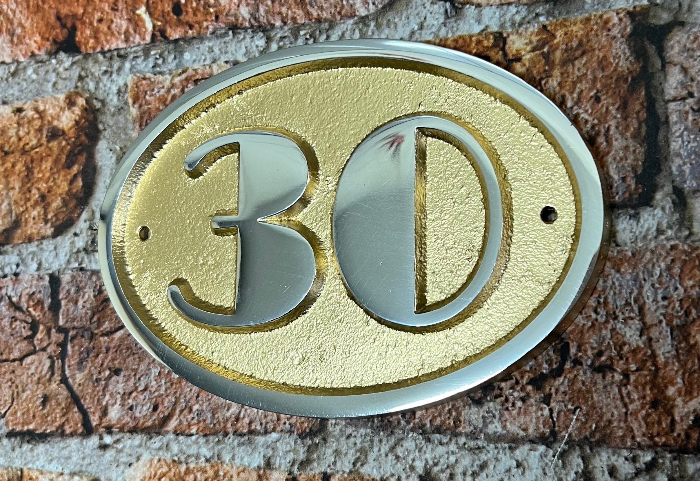 Cast Aluminium Art Deco Oval House Door Number Sign Address Solid Metal ...