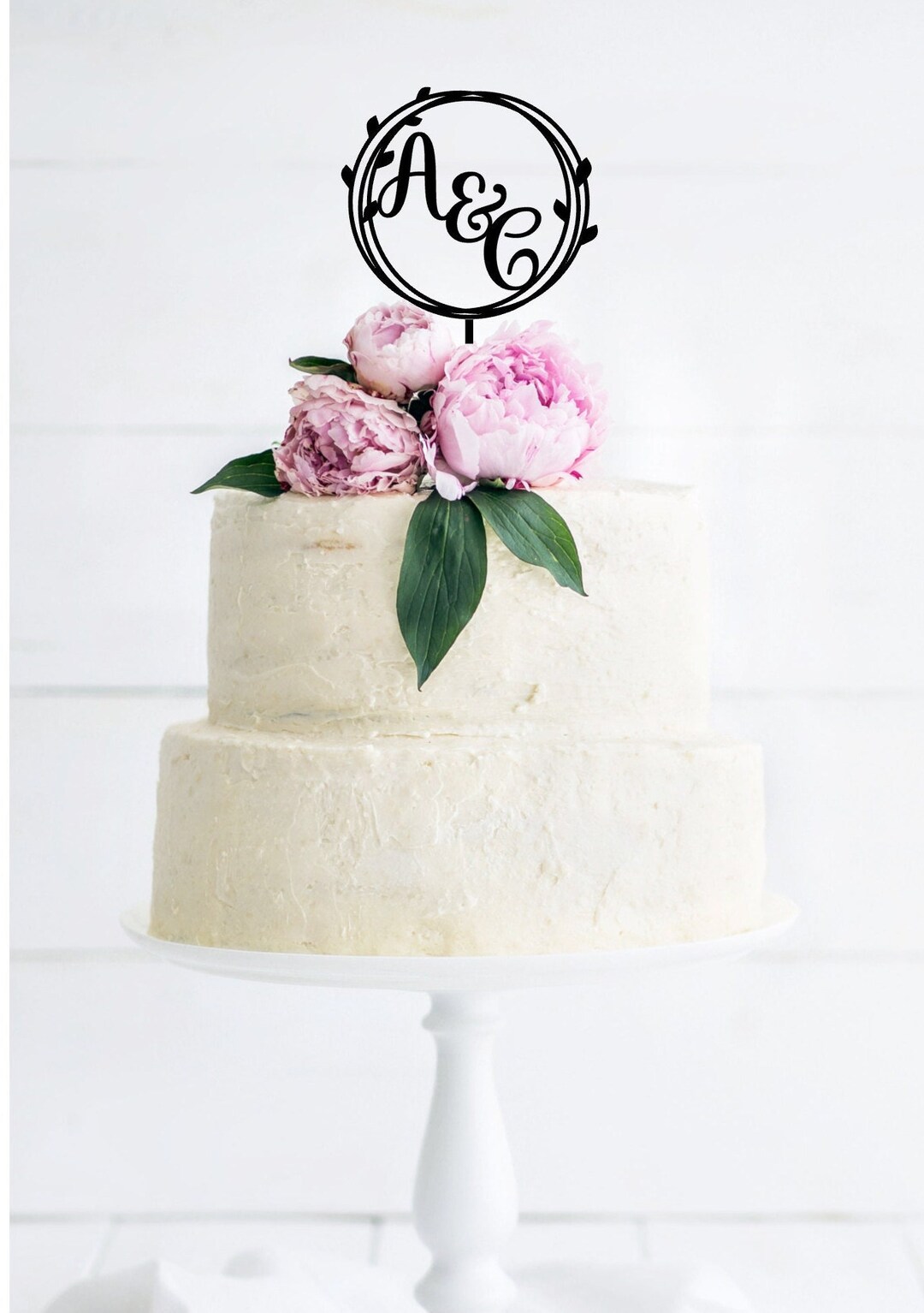 Wedding Cake Topper in Circle Leaf Design With Initials - Etsy