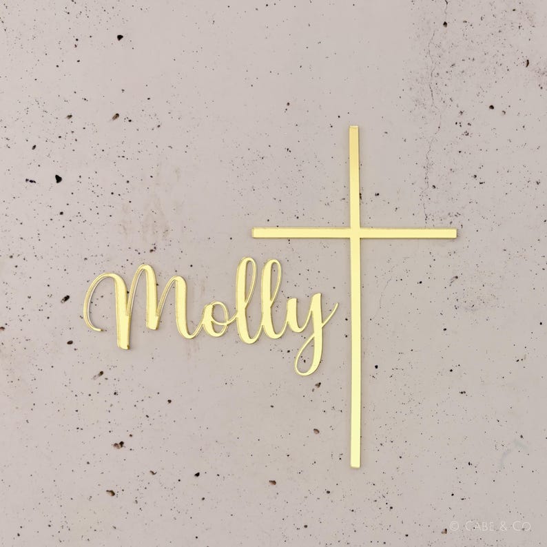 Christening Cake Topper - Name and Cross Cake Charm - Religious ...