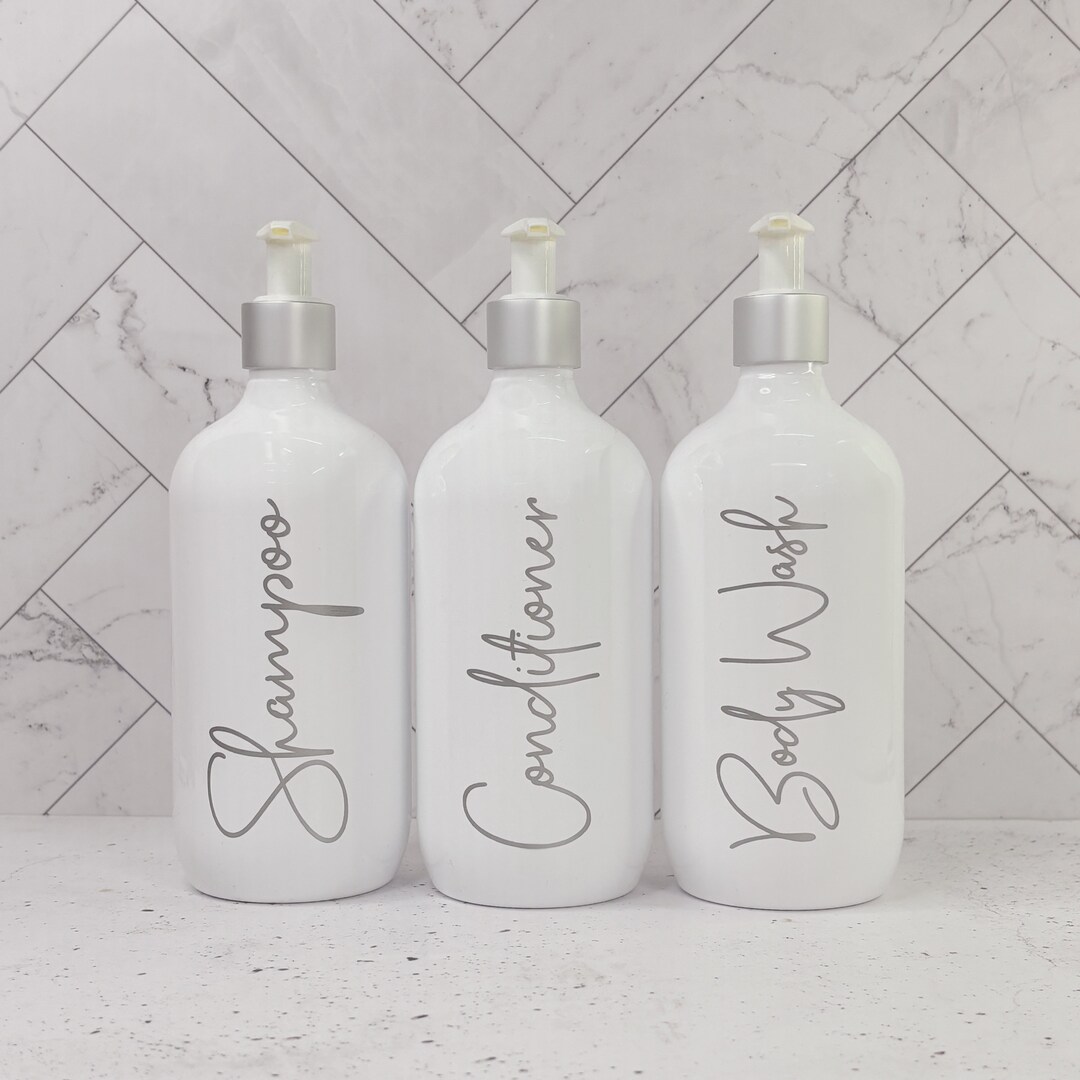 SATIN SILVER Bathroom Bottle Set - 1 Litre, 500ml or 250ml Metallic ...