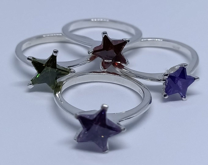 Star Ring,sterling Silver Solitare,cz Star,cubic Zirconia Star,five ...