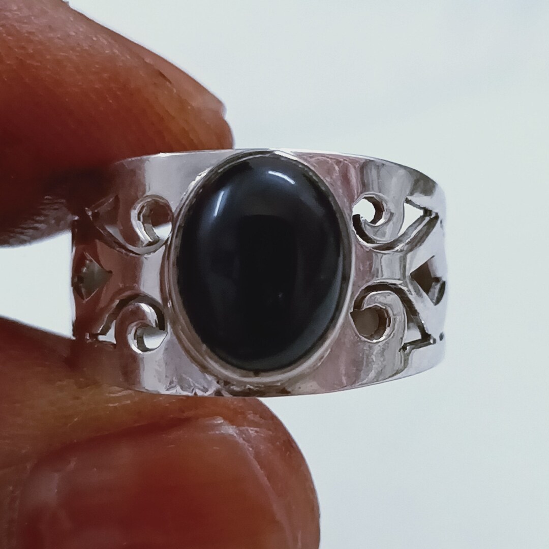 Bague en onyx noir, bague ovale en argent sterling 925 avec onyx noir ...