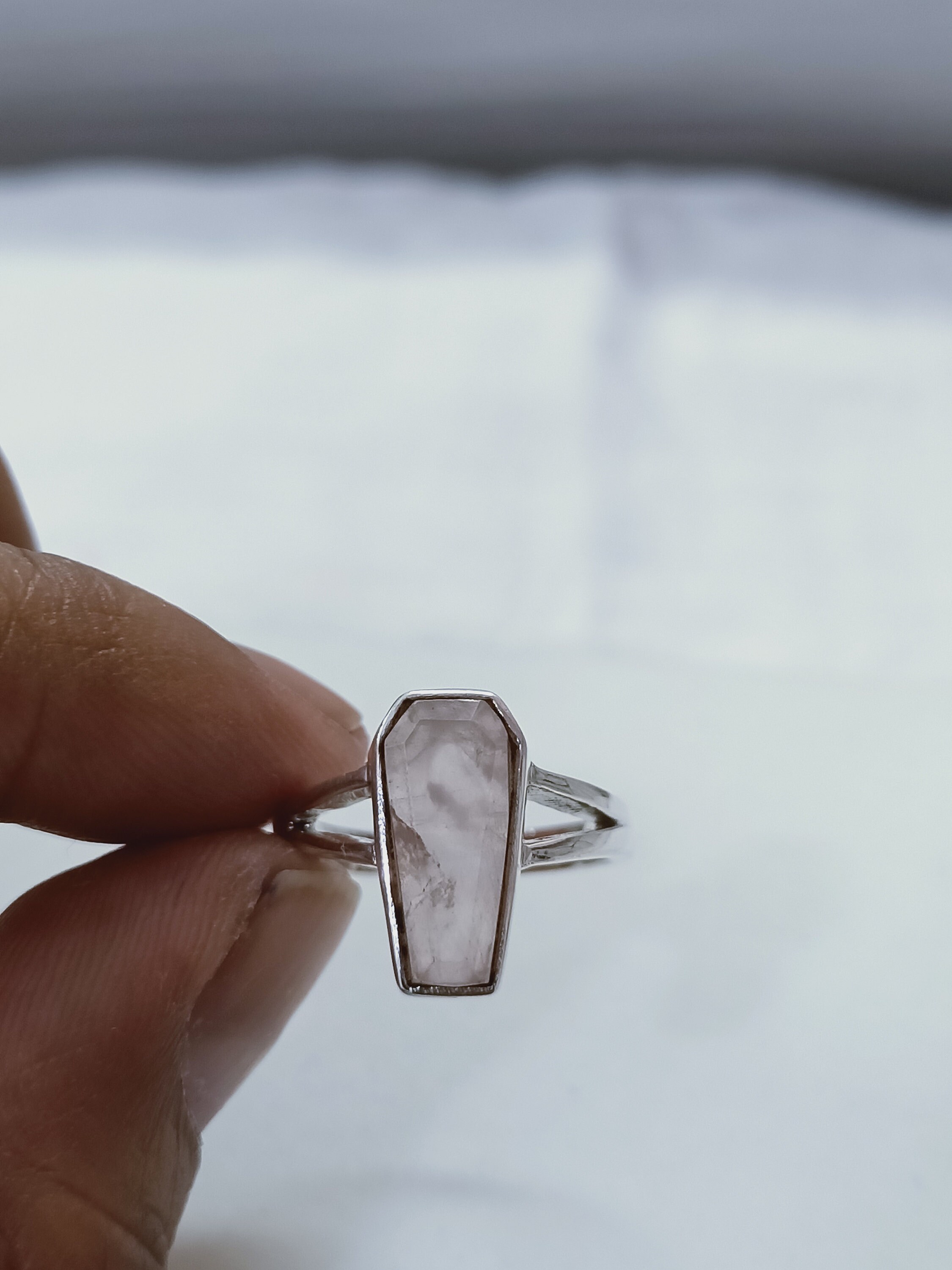Coffin Ring Rose Quartz 7 X 14 Mm Coffin Shape Gemstone 925 - Etsy UK