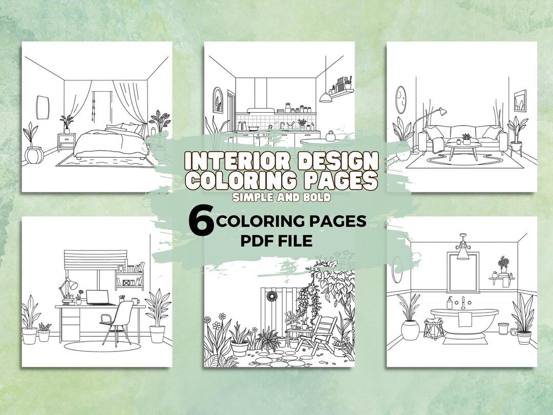 House Coloring Pages | Set of 6 Bold and Simple Interior Design ...