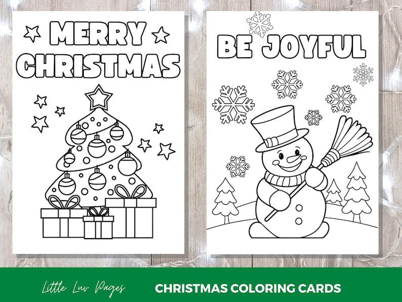 Printable Coloring Christmas Cards | Set of 6 Bold and Simple Printable ...