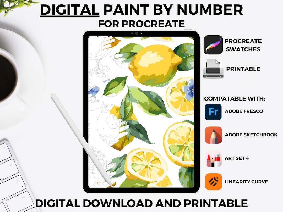 Lemons Digital Paint by Number Kit Adult for Procreate Color by Numbers ...