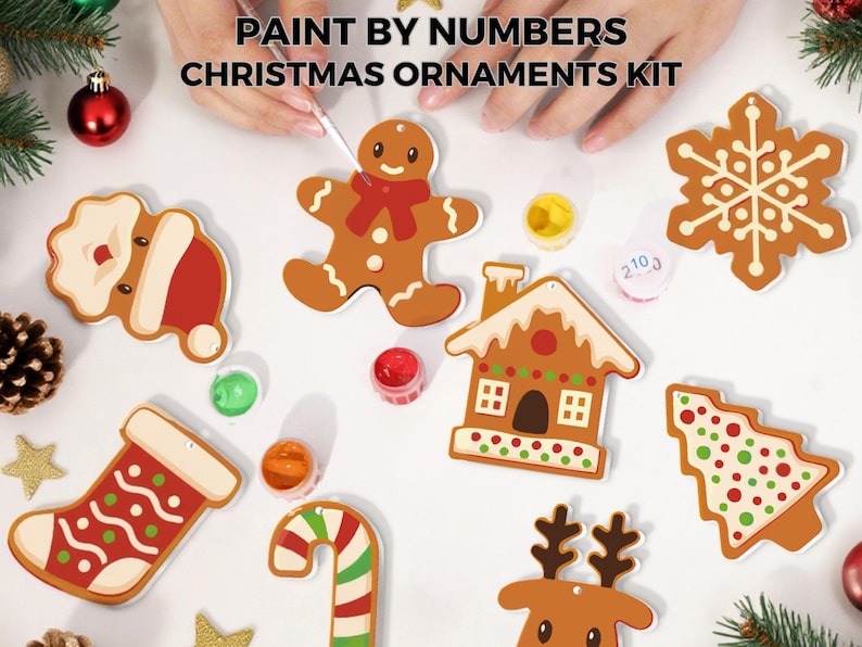 Christmas Paint by Numbers Ornaments Kit – DIY Holiday Craft Set With 8 ...