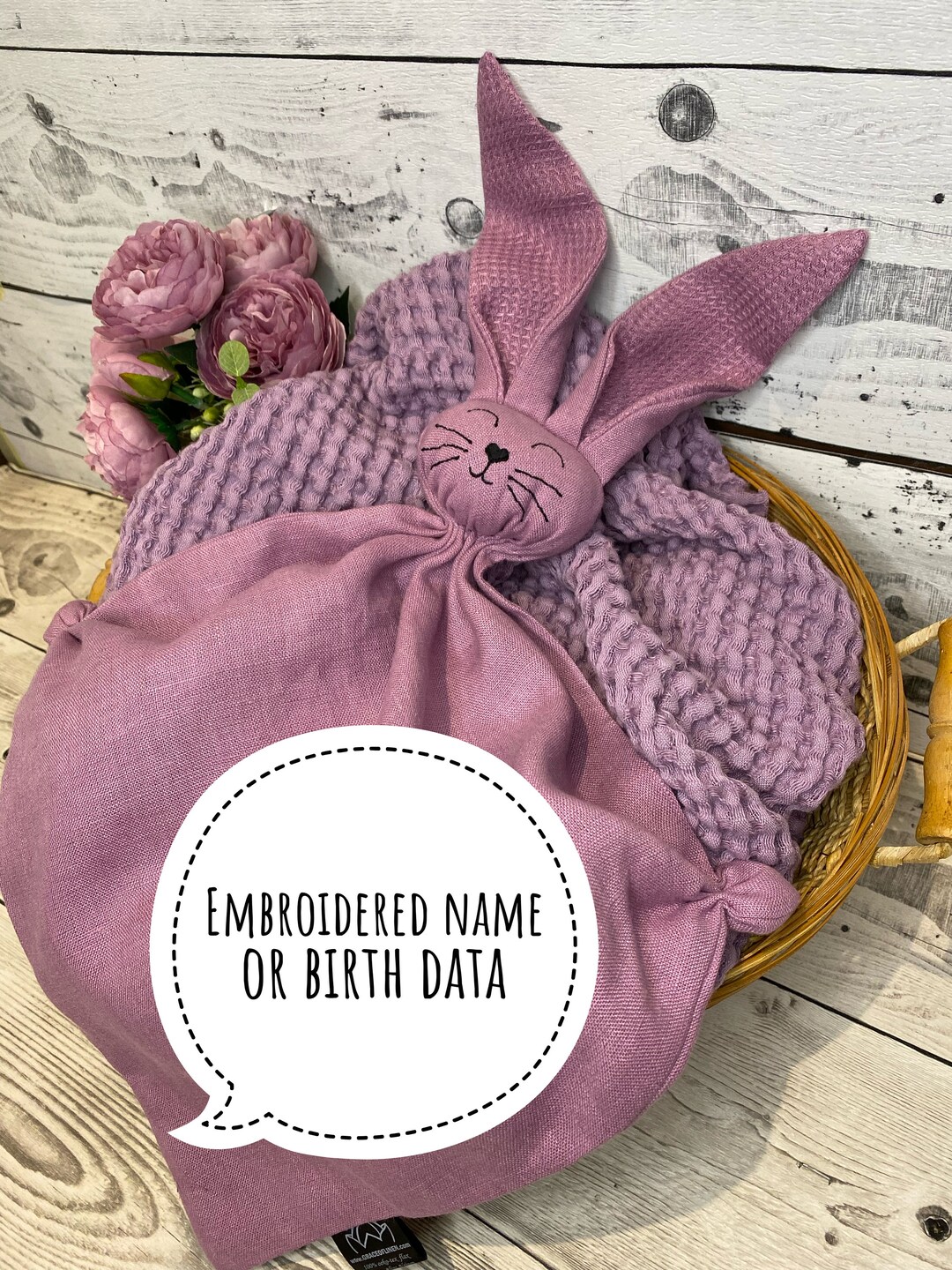 Embroidered Handcrafted Baby Girl Purple Bunny Eco-tex Linen Comforter ...