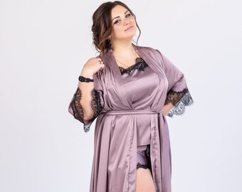 Plus Size Lace Long Robe - Etsy