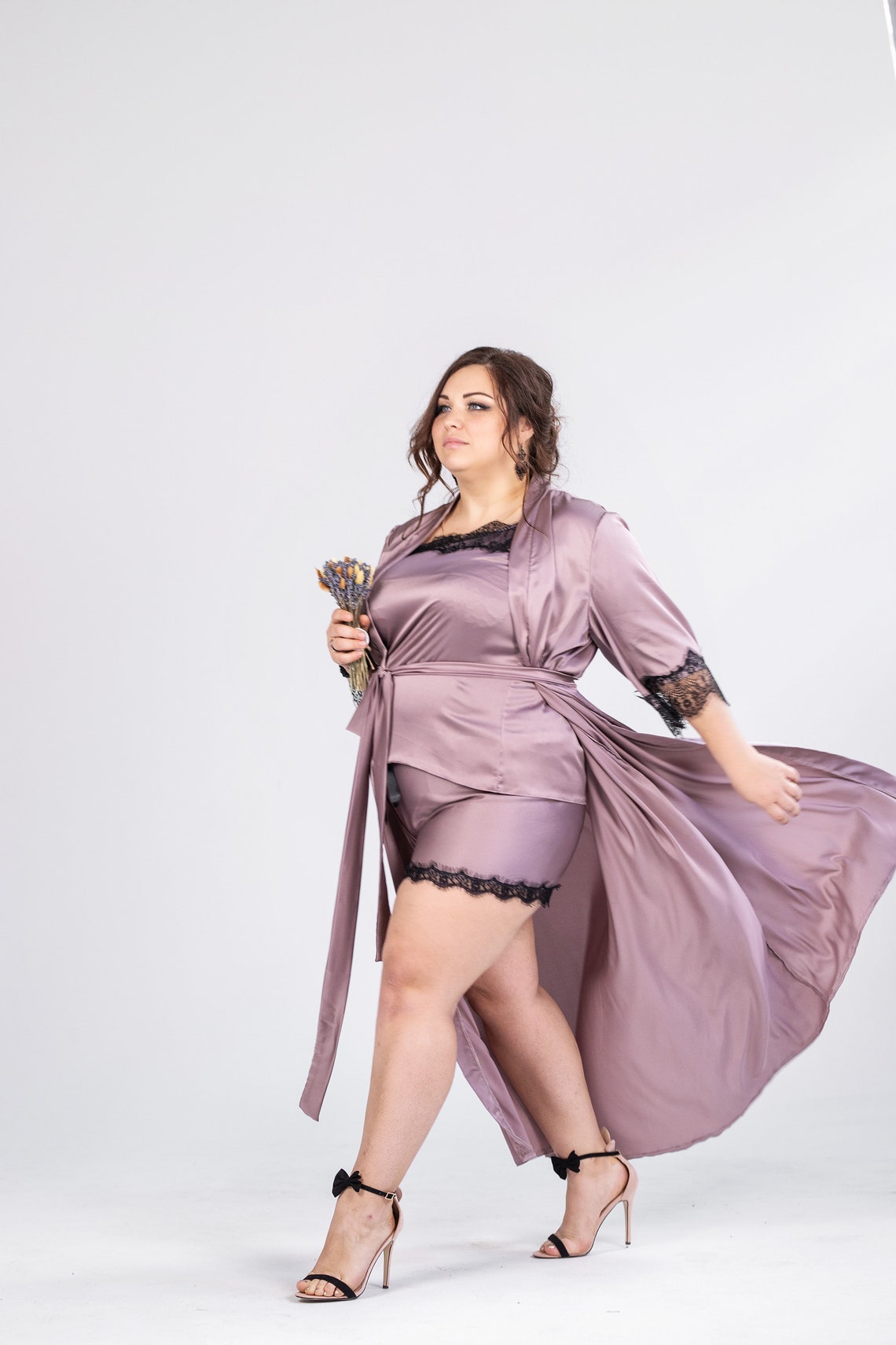 Long silk robe plus size Curvy lingerie Lavender silk robe | Etsy