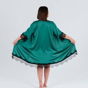 Emerald Green Robe Silk Dressing Gown Plus Size Lingerie | Etsy