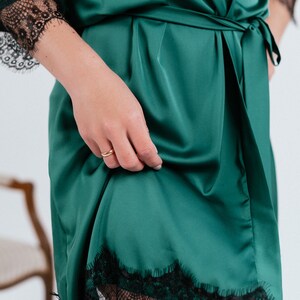 Emerald Green Robe Silk Dressing Gown Plus Size Lingerie | Etsy