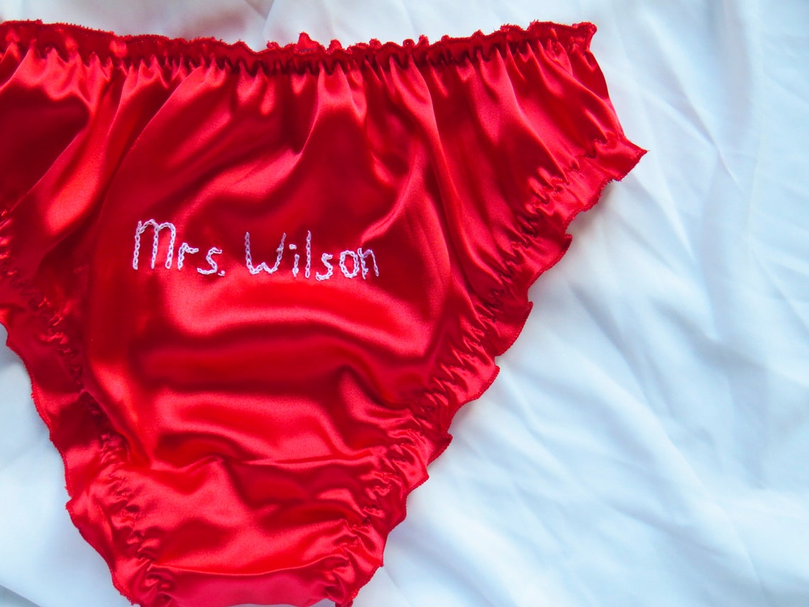 Personalized Panties Red Satin Panties Embroidered Underwear Etsy