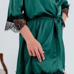 Emerald Green Robe Silk Dressing Gown Plus Size Lingerie | Etsy