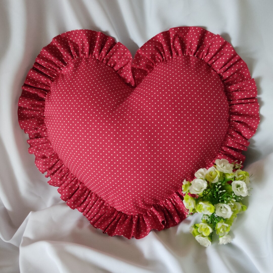Red and White Polka Dot Heart Cushion - Etsy