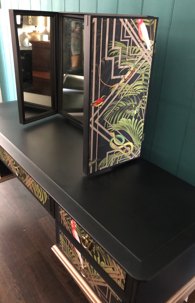 Beautiful Stag Dressing Table in Black With Art Deco Print - Etsy UK
