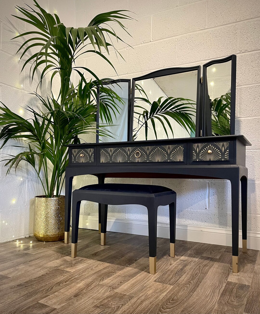 Stag Dressing Table With Triple Mirror and Stool Midnight Blue/navy ...