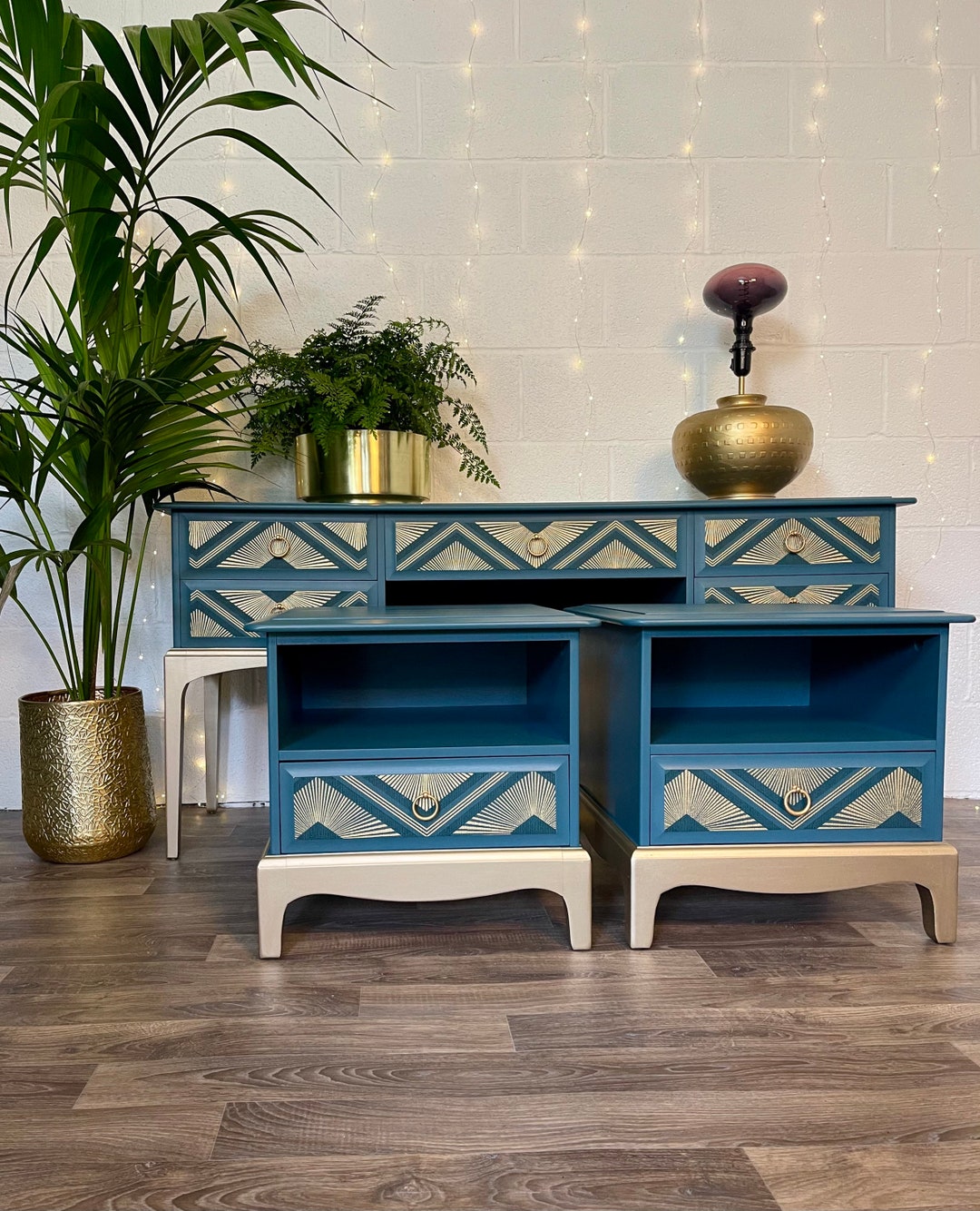 Stunning Stag Dressing Table and Two Bedside Cabinets in Homestead Blue ...